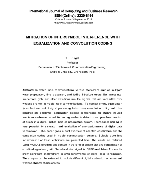 (PDF) Mitigation of Intersymbol Interference with Equalization and Convolution Coding