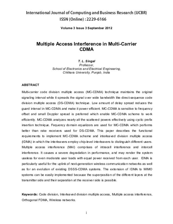 (PDF) Multiple Access Interference in Multi-Carrier CDMA