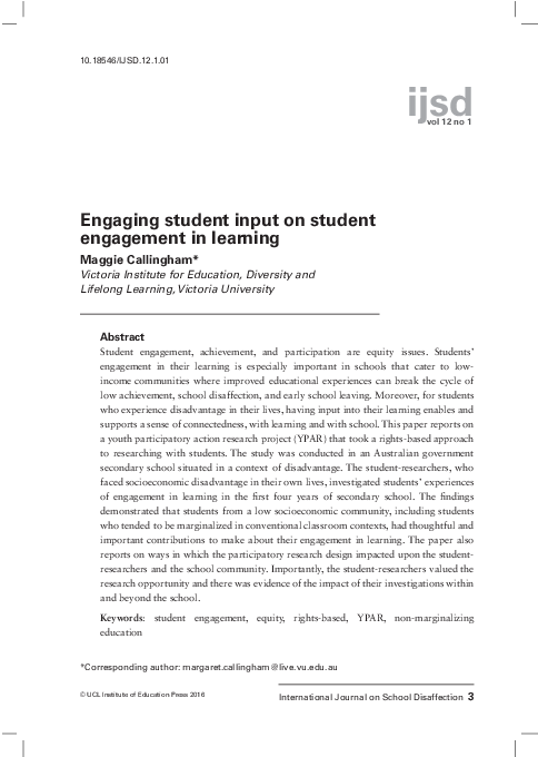 (PDF) Engaging student input on student engagement in learning