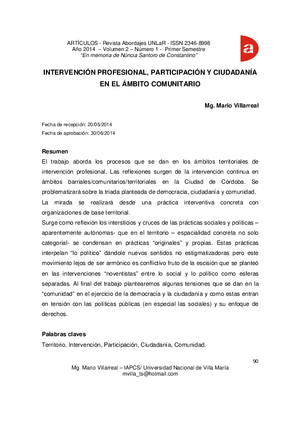 (PDF) Intervención profesional, participación, y ciudadanía en el ...