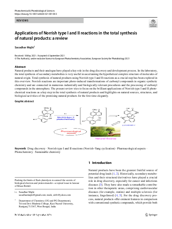 (PDF) Applications of Norrish type I and II reactions in the total ...