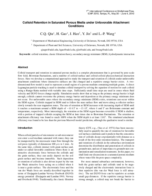 (PDF) Colloid Retention in Saturated Porous Media under Unfavorable ...