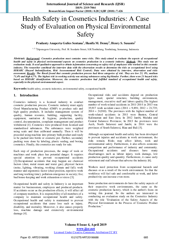 (PDF) Health Safety in Cosmetics Industries : A Case Study of ...