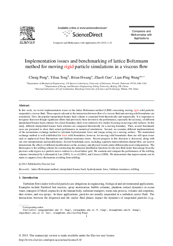 (PDF) Implementation issues and benchmarking of lattice Boltzmann method for moving rigid ...