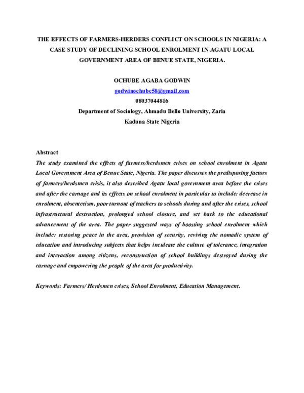 (DOC) THE EFFECTS OF FARMERS-HERDERS CONFLICT ON SCHOOLS IN NIGERIA: A ...
