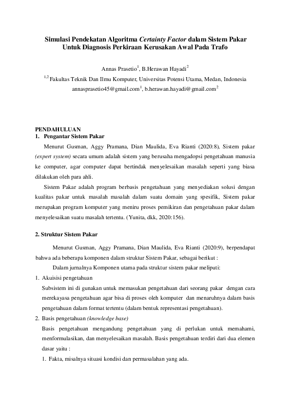 (PDF) Simulasi Pendekatan Algoritma Certainty Factor dalam Sistem Pakar ...
