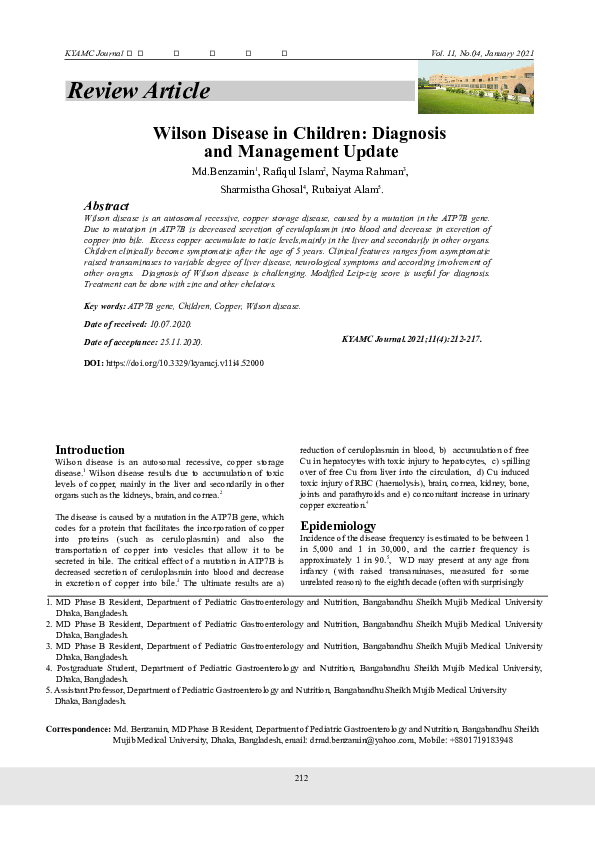 (PDF) Wilson Disease in Children: Diagnosis and Management Update ...