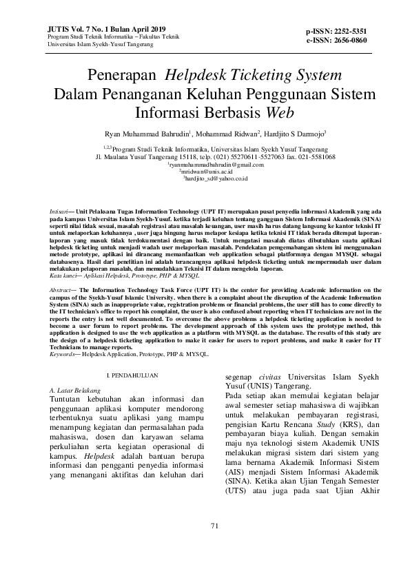 (PDF) Penerapan Helpdesk Ticketing System Dalam Penanganan Keluhan Penggunaan Sistem Informasi ...