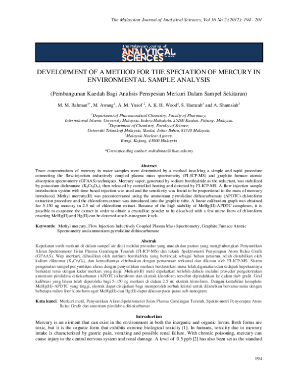 (PDF) Development of a method for the speciation of mercury in ...