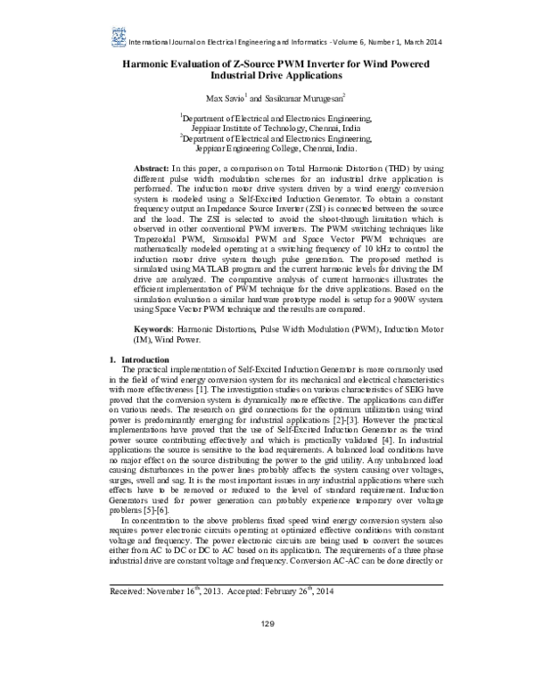 (PDF) Harmonic Evaluation of Z-Source PWM Inverter for Wind Powered Industrial Drive Applications