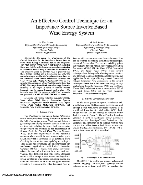 Pdf An Effective Control Technique For An Impedance Source Inverter Based Wind Energy System