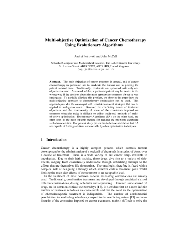 (PDF) Multi-objective Optimisation of Cancer Chemotherapy Using ... (PDF) Multi-objective Optimisation of Cancer Chemotherapy Using ...