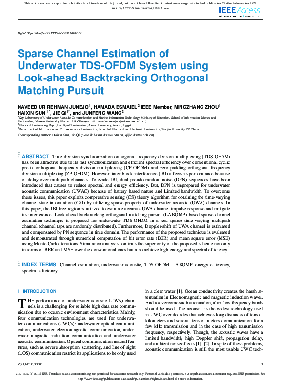(PDF) Sparse Channel Estimation of Underwater TDS-OFDM System using Look-ahead Backtracking ...
