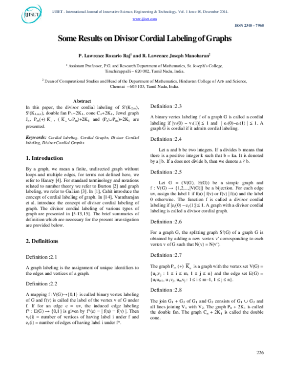 (PDF) Some Results on Divisor Cordial Labeling of Graphs