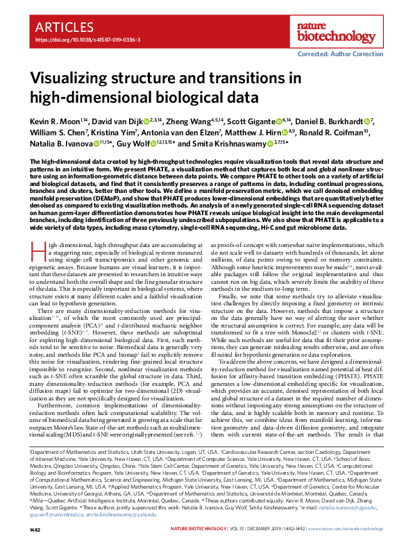(PDF) Visualizing structure and transitions in high-dimensional biological data