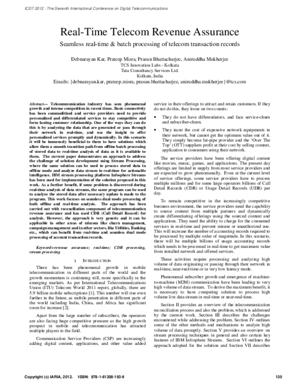 (PDF) Real-Time Telecom Revenue Assurance Seamless real-time & batch ...