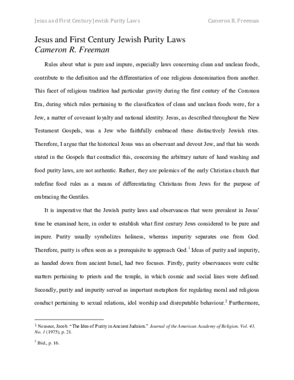 (PDF) Jesus and First Century Jewish Purity Laws