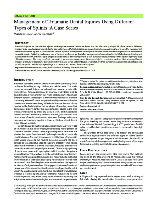 (PDF) Management of Traumatic Dental Injuries Using Different Types of ...
