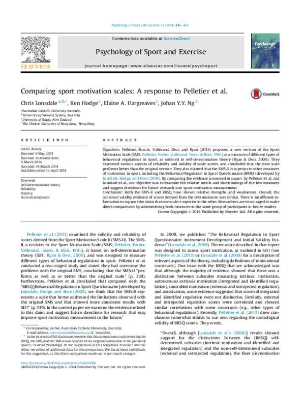 (PDF) Comparing Sport Motivation Scales: A Response to Pelletier et al