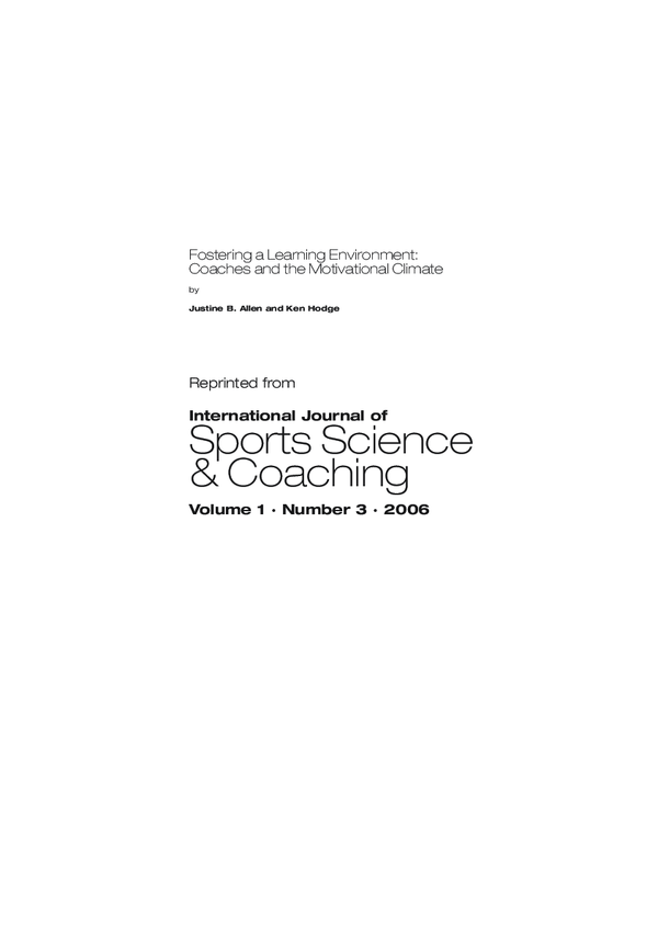 (PDF) Fostering a Learning Environment: Coaches and the Motivational ...