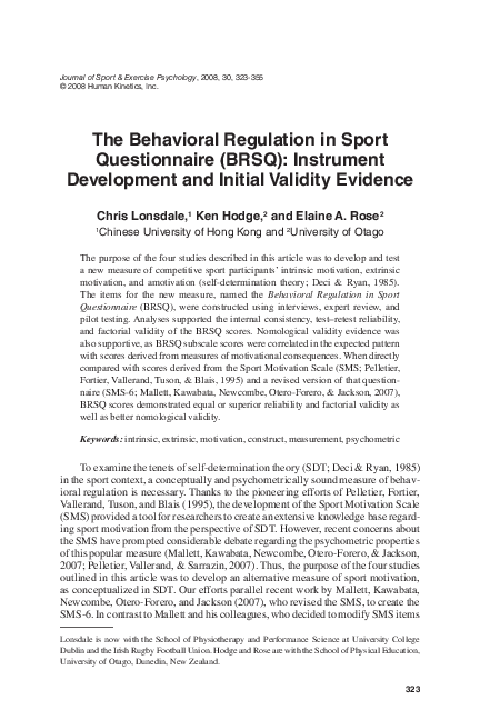 (PDF) The behavioral regulation in sport questionnaire (BRSQ): instrument development and ...