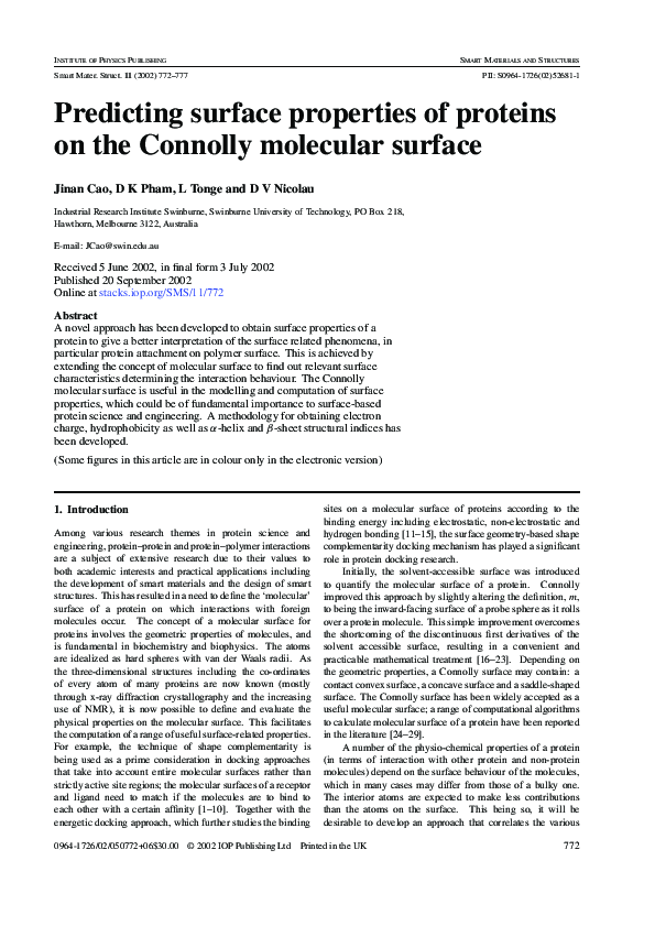 (PDF) Predicting surface properties of proteins on the Connolly ...