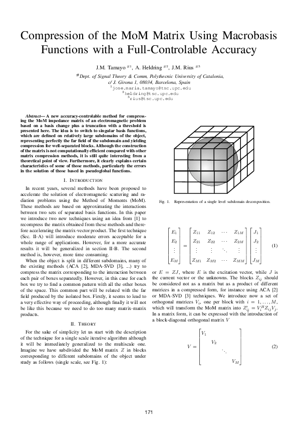 (PDF) Compression of the MoM matrix using macrobasis functions with a ...
