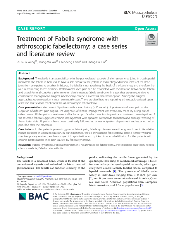(PDF) Treatment of Fabella syndrome with arthroscopic fabellectomy: a ...