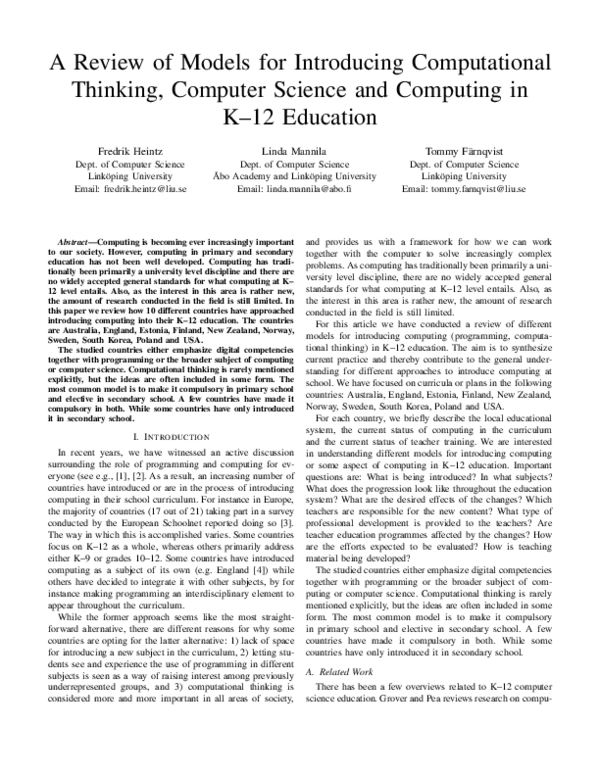 (PDF) A review of models for introducing computational thinking ...