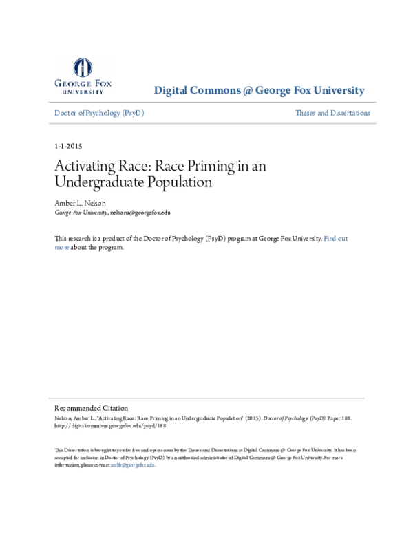 (PDF) Activating Race: Race Priming in an Undergraduate Population