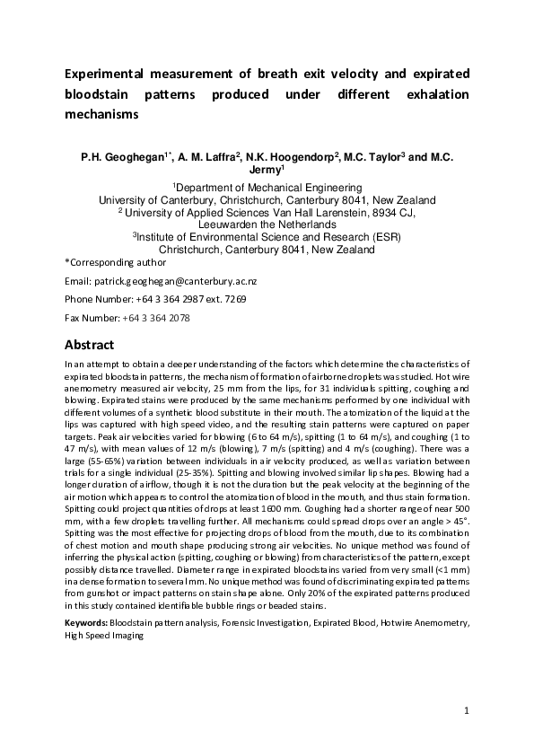 (PDF) Experimental measurement of breath exit velocity and expirated ...