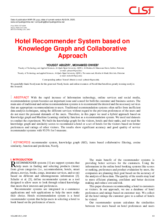 (PDF) Hotel Recommender System based on Knowledge Graph and ...