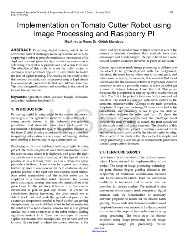 (PDF) Implementation on Tomato Cutter Robot using Image Processing and Raspberry PI