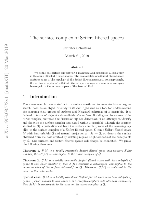 (PDF) The surface complex of Seifert fibered spaces