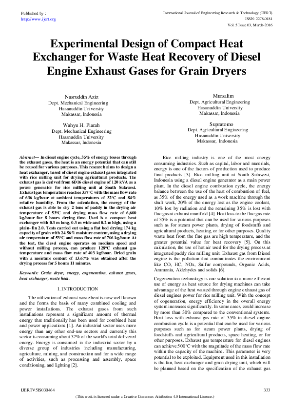 (PDF) Experimental Design of Compact Heat Exchanger for Waste Heat ...