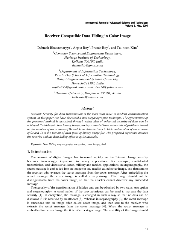(PDF) Receiver Compatible Data Hiding in Color Image