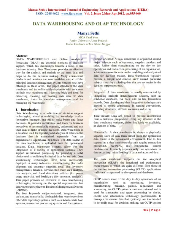 (PDF) Data Warehousing and OLAP Technology