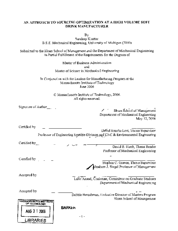 (PDF) An approach to sourcing optimization at a high volume soft drink ...