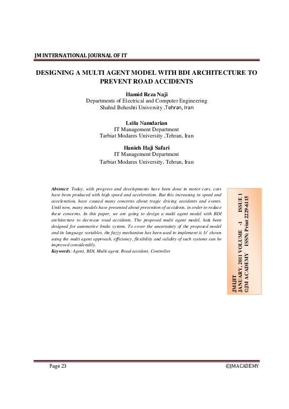 (PDF) JM International Journal of It Designing a Multi Agent Model with Bdi Architecture to ...