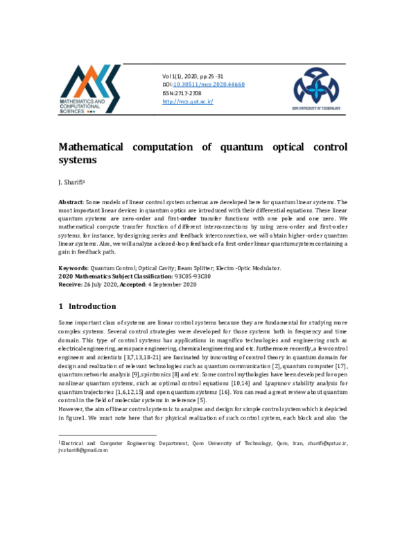 (PDF) Mathematical Computation of Quantum Optical Control Systems
