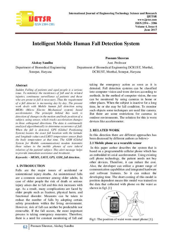 (PDF) Intelligent Mobile Human Fall Detection System Poonam Sheoran