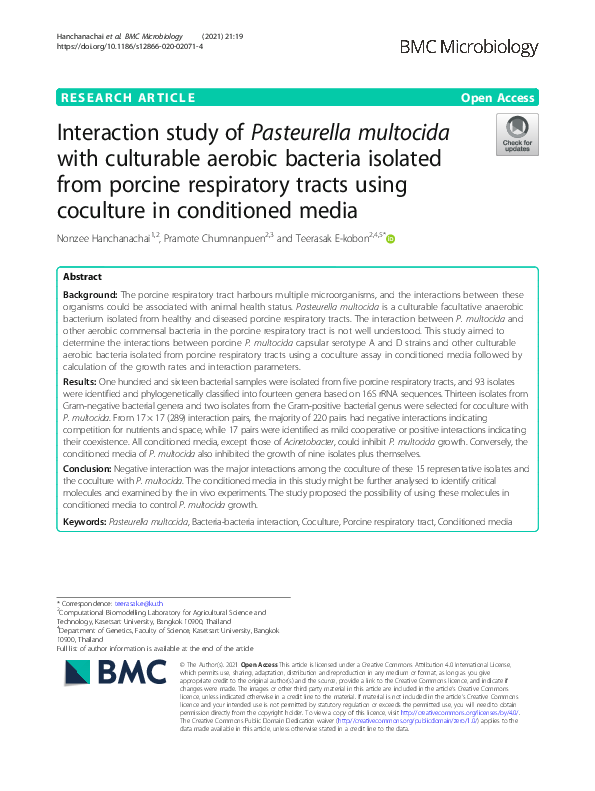 (PDF) Interaction study of Pasteurella multocida with culturable aerobic bacteria isolated from ...