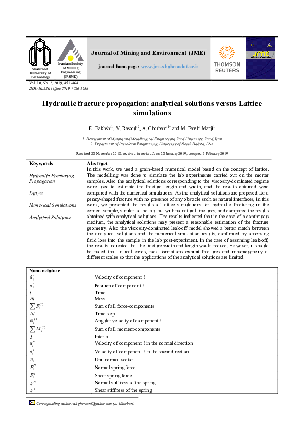 Pdf Hydraulic Fracture Propagation Analytical Solutions Versus Lattice Simulations