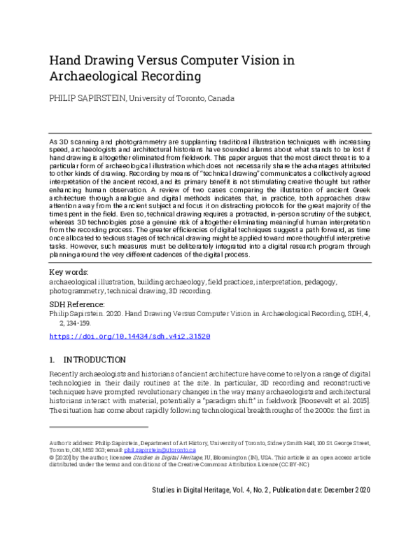 (PDF) Hand Drawing Versus Computer Vision in Archaeological Recording
