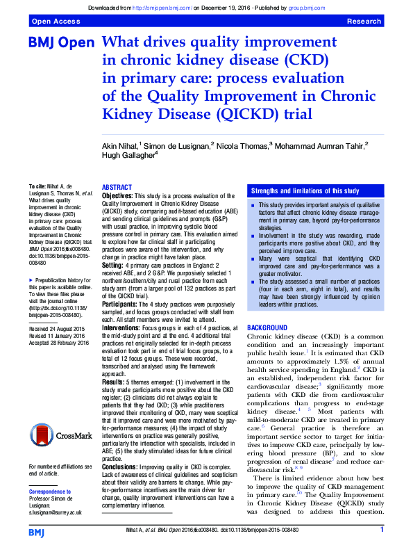 (PDF) What drives quality improvement in chronic kidney disease (CKD ... (PDF) What drives quality improvement in chronic kidney disease (CKD ...