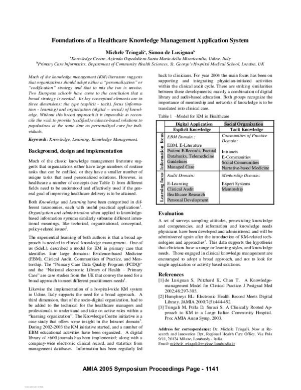 (PDF) Foundations of a healthcare knowledge management application system