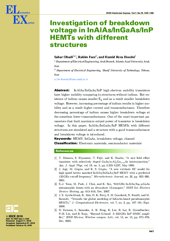 (PDF) Investigation of breakdown voltage in InAlAs/InGaAs/InP HEMTs ...