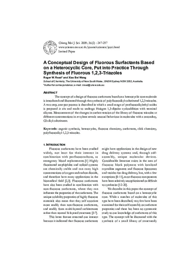 (PDF) A Conceptual Design of Fluorous Surfactants Based on a ...