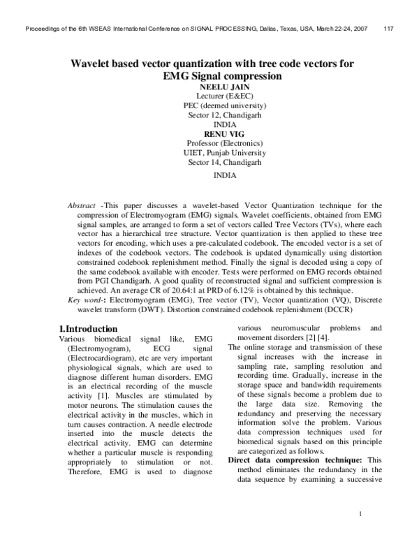 (PDF) Wavelet based vector quantization with tree code vectors for EMG signal compression