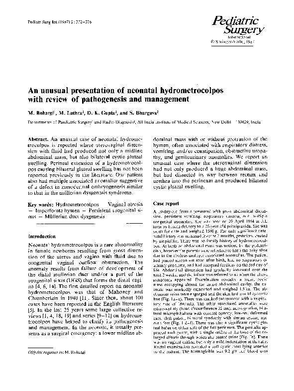 (PDF) An unusual presentation of neonatal hydrometrocolpos with review ...